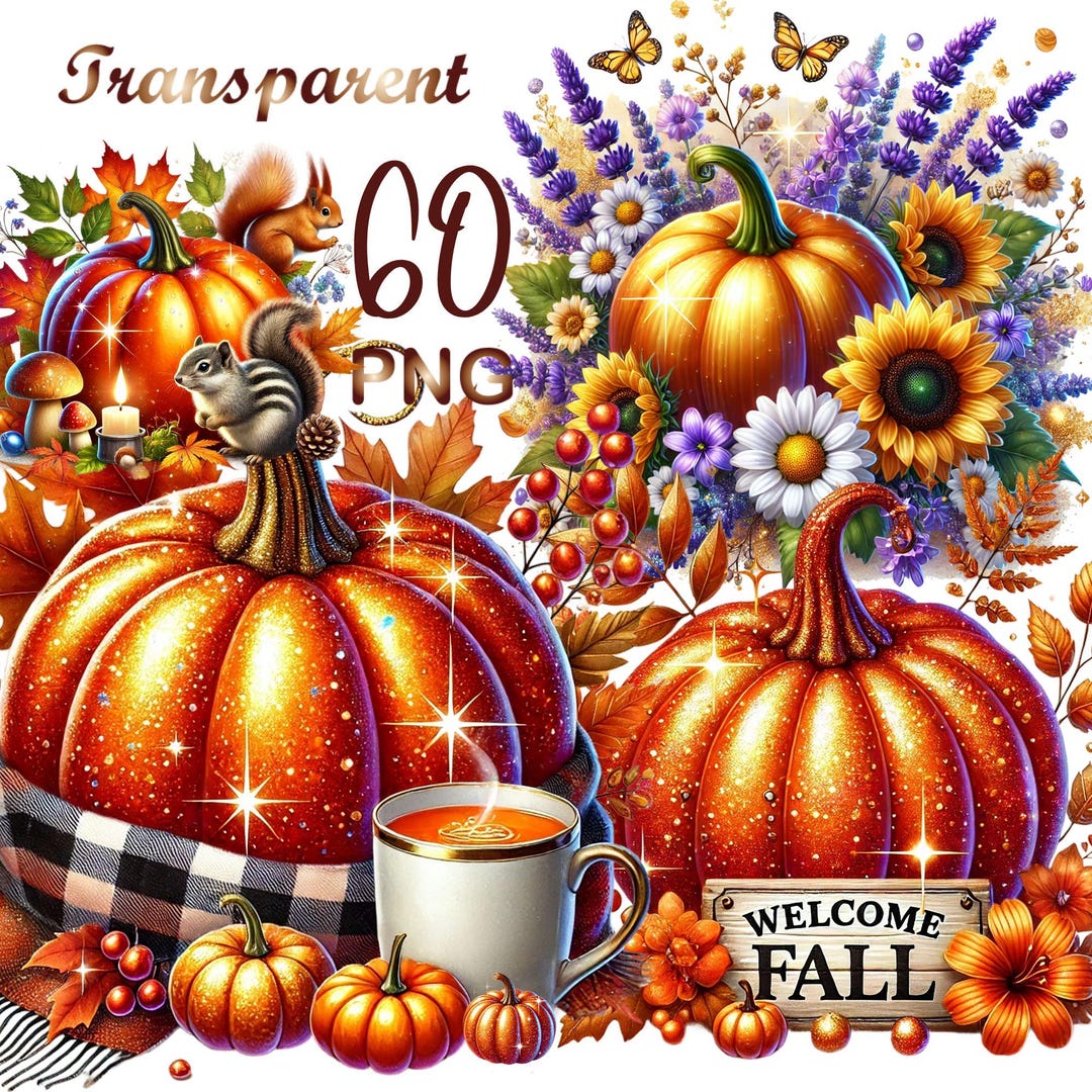 60 PNG, Fall Pumpkins Clipart Bundle, Autumn Pumpkin Illustrations ...