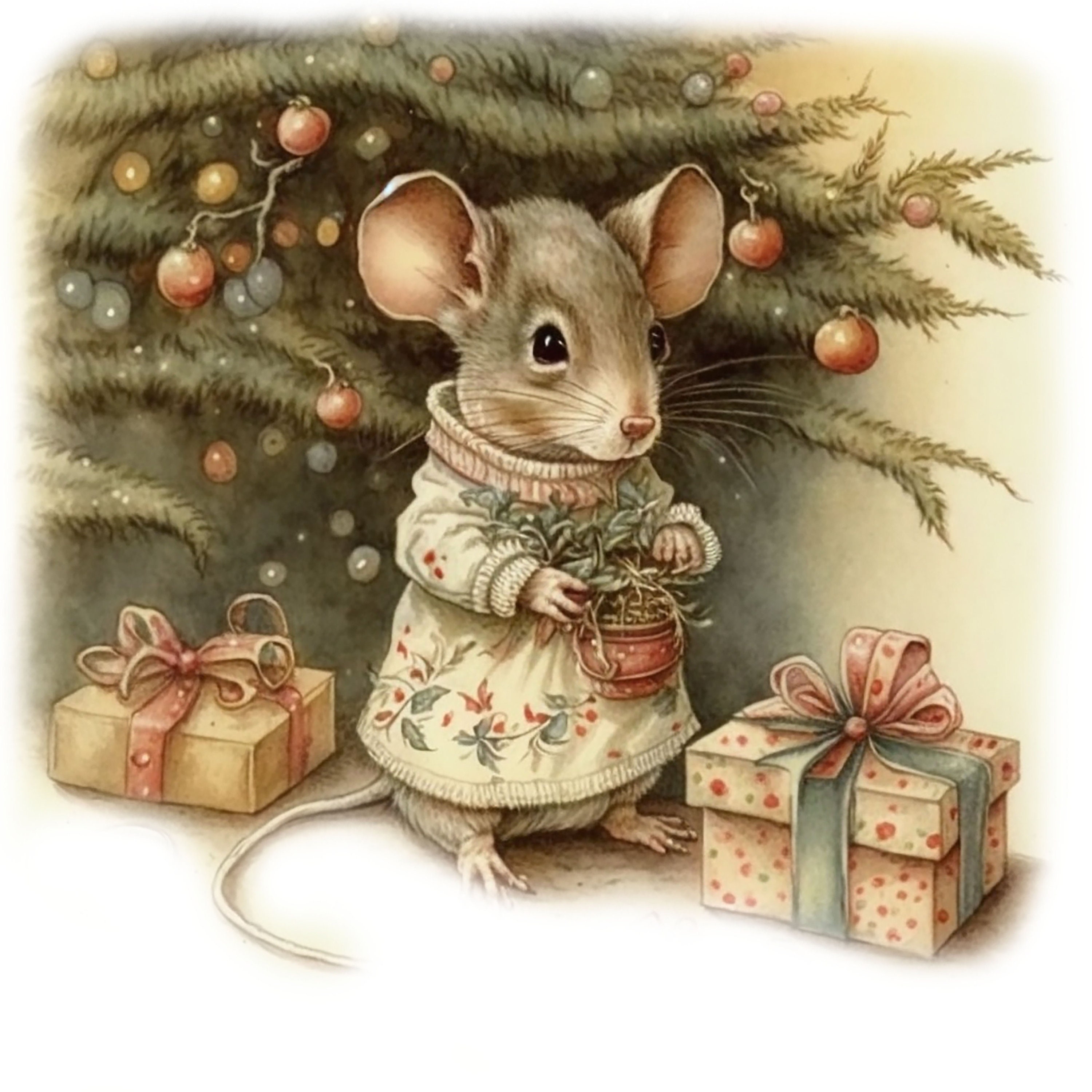 Christmas Mouse Watercolor Clipart: Festive Mice Jpgs (digital Download ...