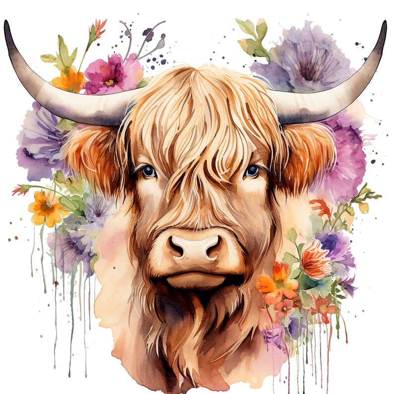 13 Spring Floral Highland Cow Bundle PNG, Highland Cow Clipart PNG ...