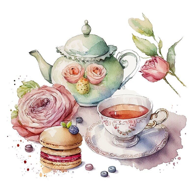 10 Watercolor Tea Party Clipart Jpgs Digital Planner Paper - Etsy