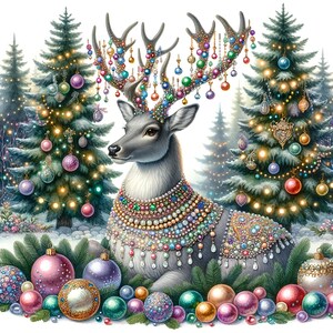12 Jpgs Christmas Roe Deer Clipart, Deer Vignette, 10 High-quality ...