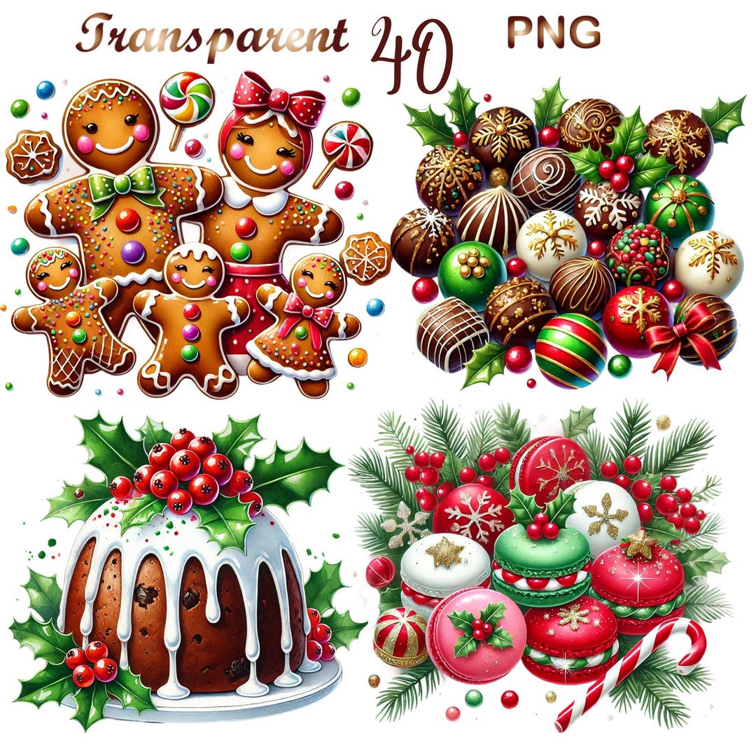 40 PNG Set 2 Christmas Desserts, Festive Sweet Treat Illustrations ...