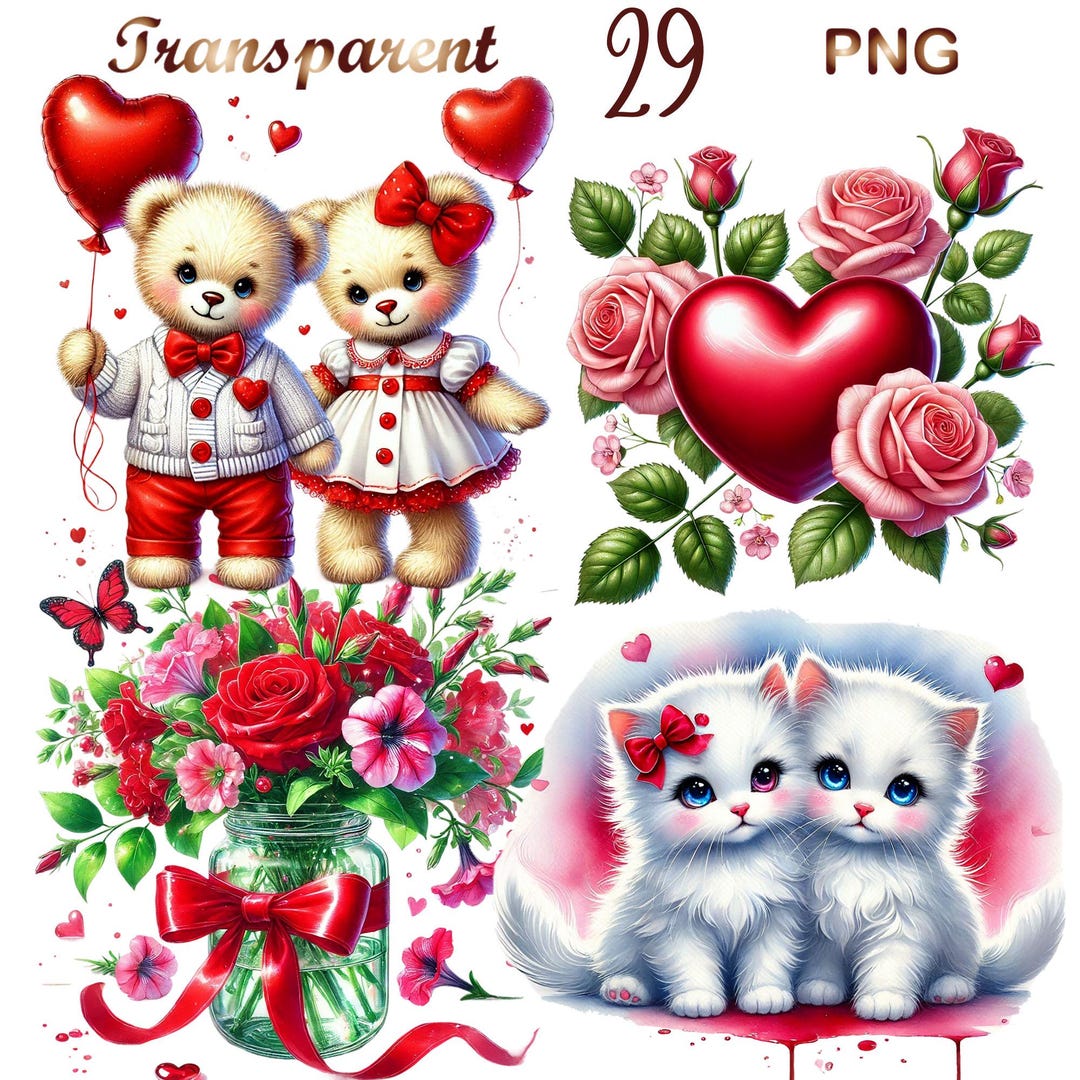 29 PNG Set 3 Valentines Day Clipart Bundle, Romantic Graphics Designs ...