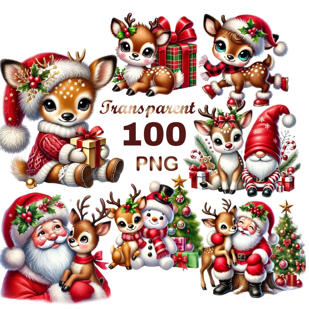 100 PNG Set 4 Christmas Reindeer Clipart Bundle, Festive Reindeer ...