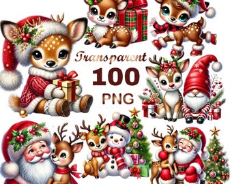 Christmas Reindeer Clipart Bundle, Festive Reindeer Graphics Designs ...