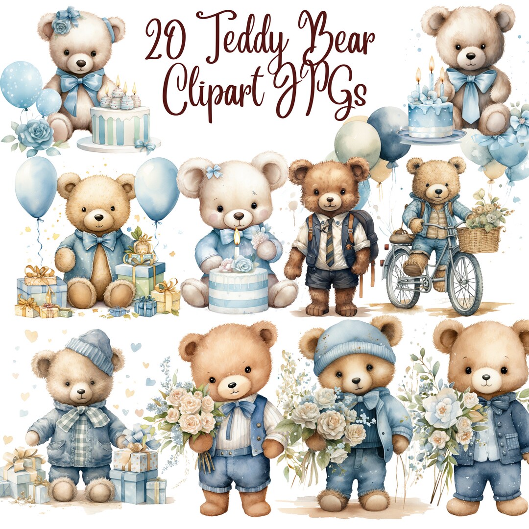 20 Teddy Bear Clipart Jpgs, High Quality, Digital Planner, Paper Crafts ...