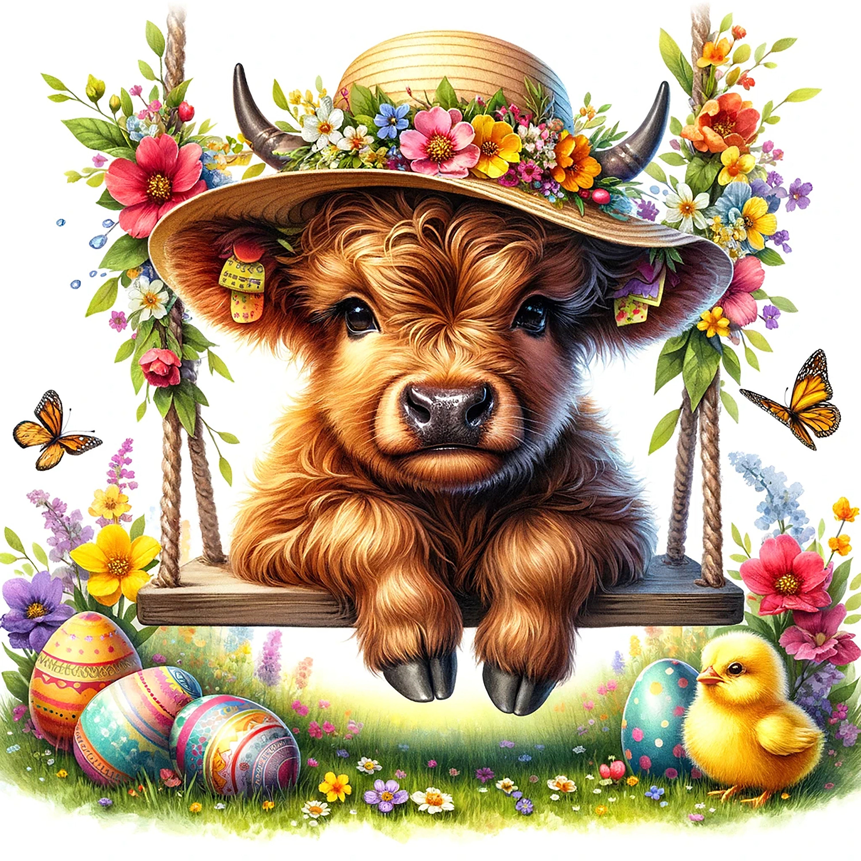 31 PNG Easter Highland Cow Collection Clipart, Spring Highland Cow ...