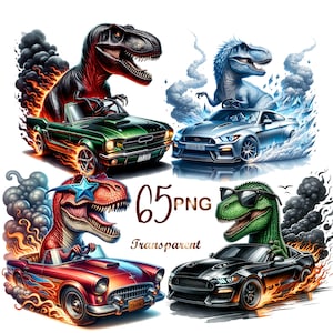 65 PNG Dinosaurs Cars Clipart Bundle, T-rex Driving Sports Cars Art ...