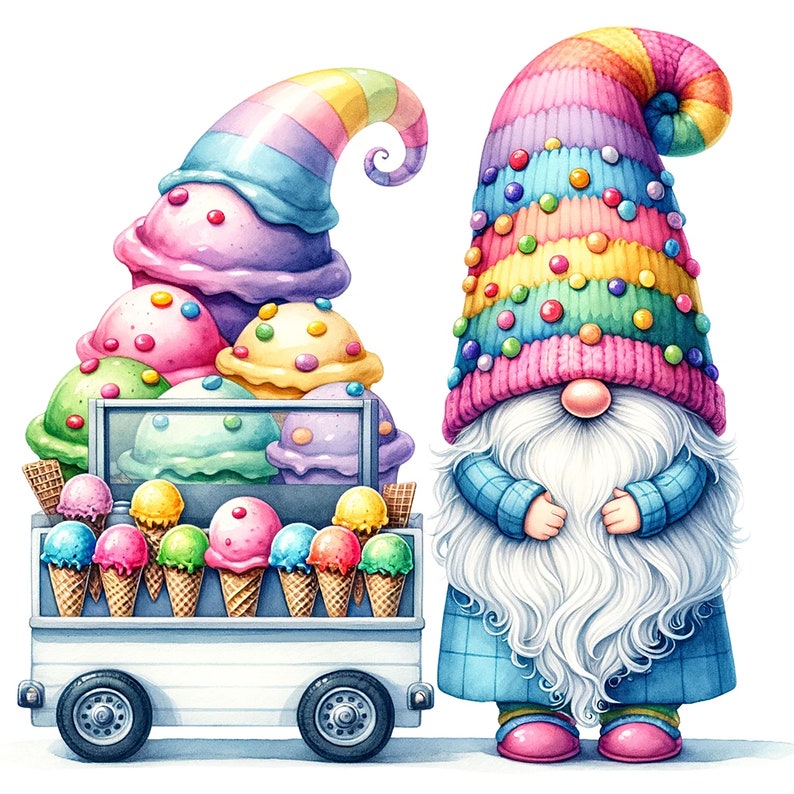 Ice Cream Gnome Clipart Bundle: 25 PNG Summer Designs (digital Download ...