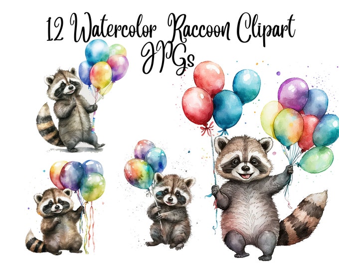 12 PNG Racoon Black on White Digital Download Transparent Cute Racoon ...