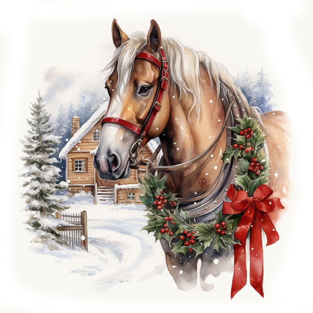 Watercolor Christmas Horse Clipart Bundle 14jpgs, Clipart, Commercial ...