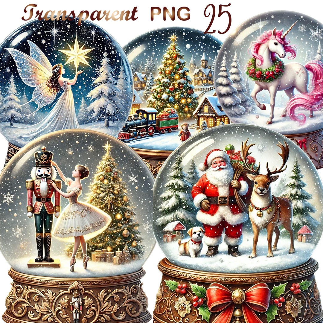 25 PNG, Christmas Snow Globes Clipart Bundle, Set 2, Festive Globe ...