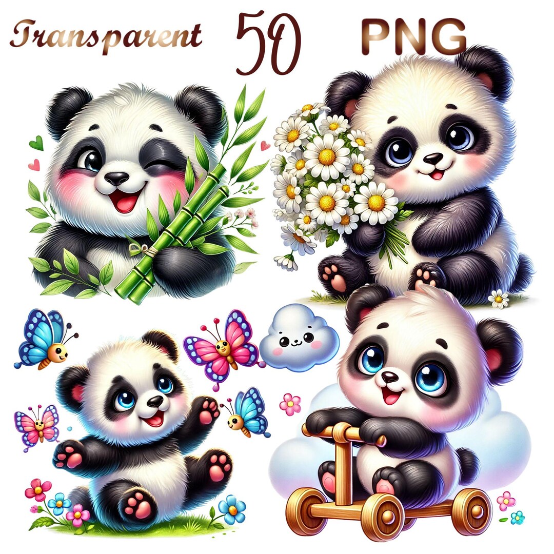 50 PNG Cute Panda Clipart, Adorable Panda Clipart Bundle, Panda Pack ...