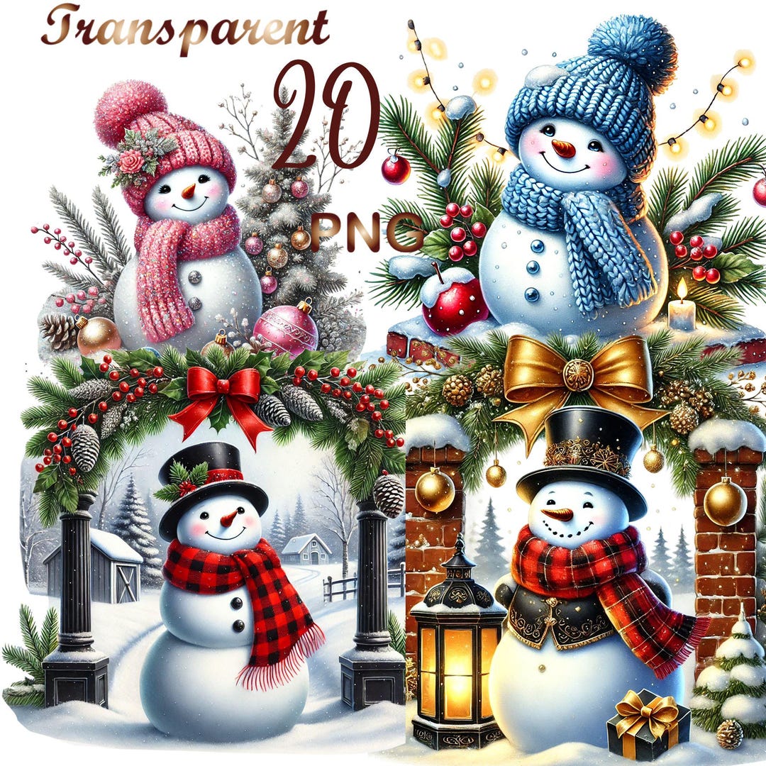 20 PNG, Christmas Snowman Bundle Clipart, Winter Holidays, Memory Book ...