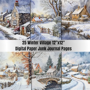25 Printable Winter Village Background Digital Paper,winter Landscape ...