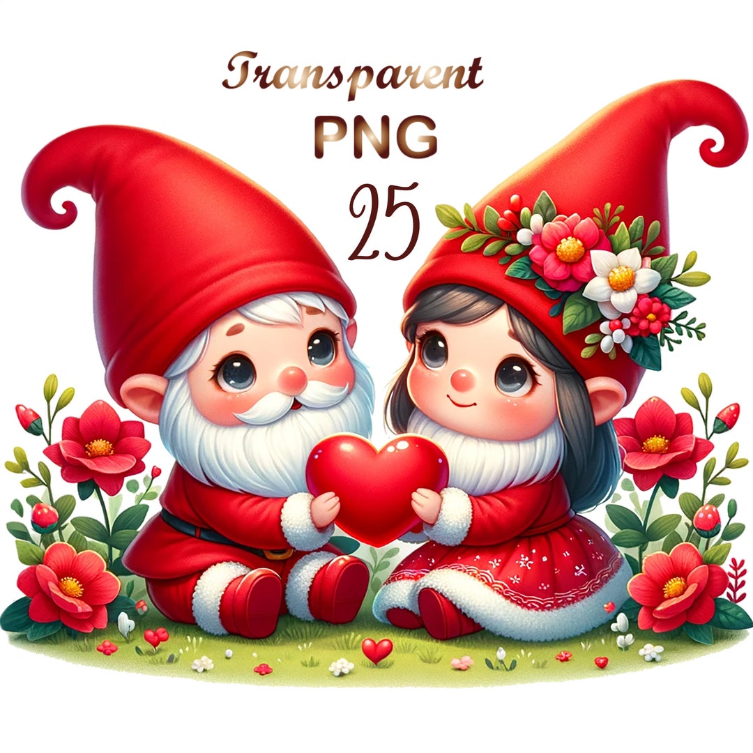 25 Cute Watercolor Valentine Gnome Png, Gnome Valentines Png, Valentine ...