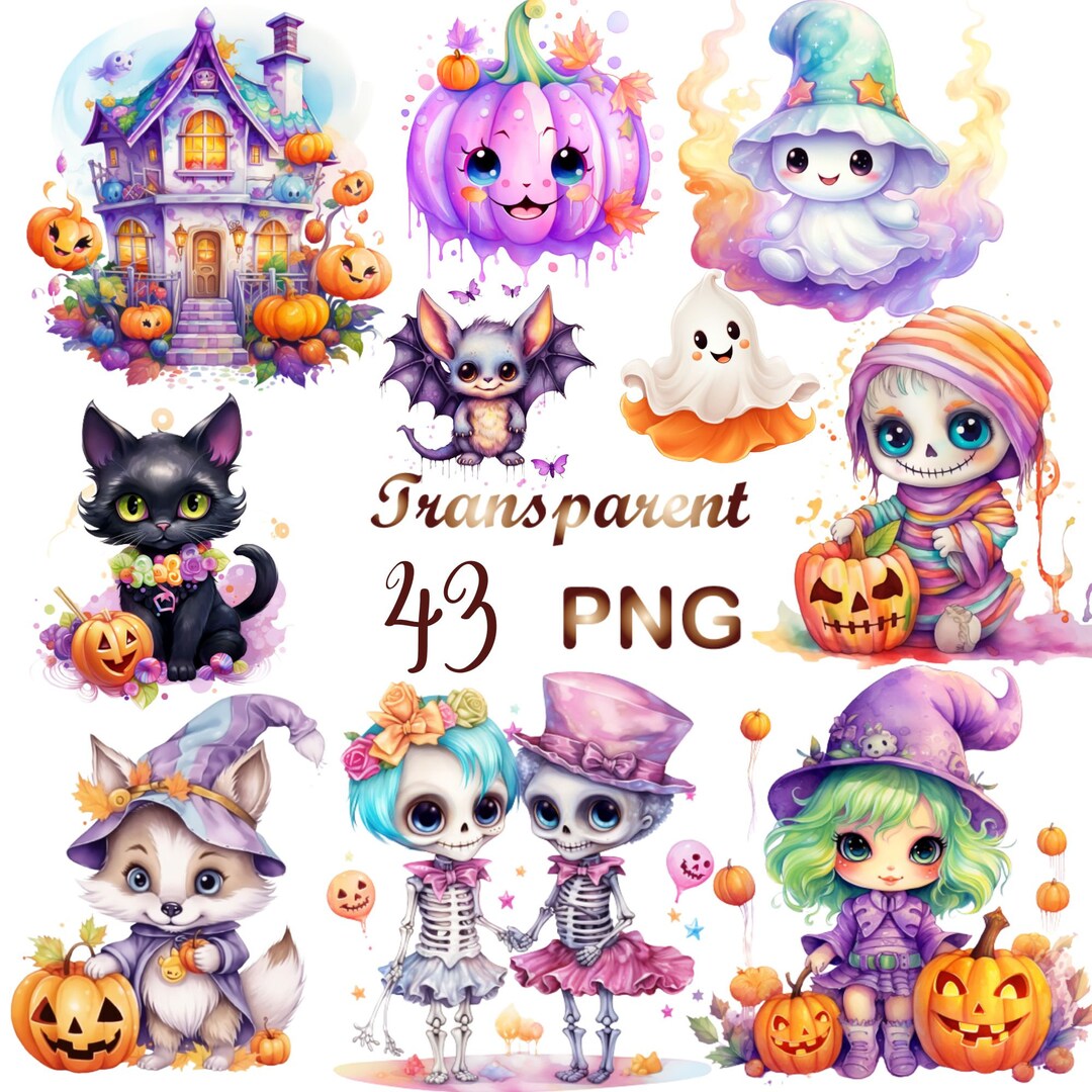 43 Watercolor Halloween Cute Collection Clipart, PNG, Halloween Clipart ...