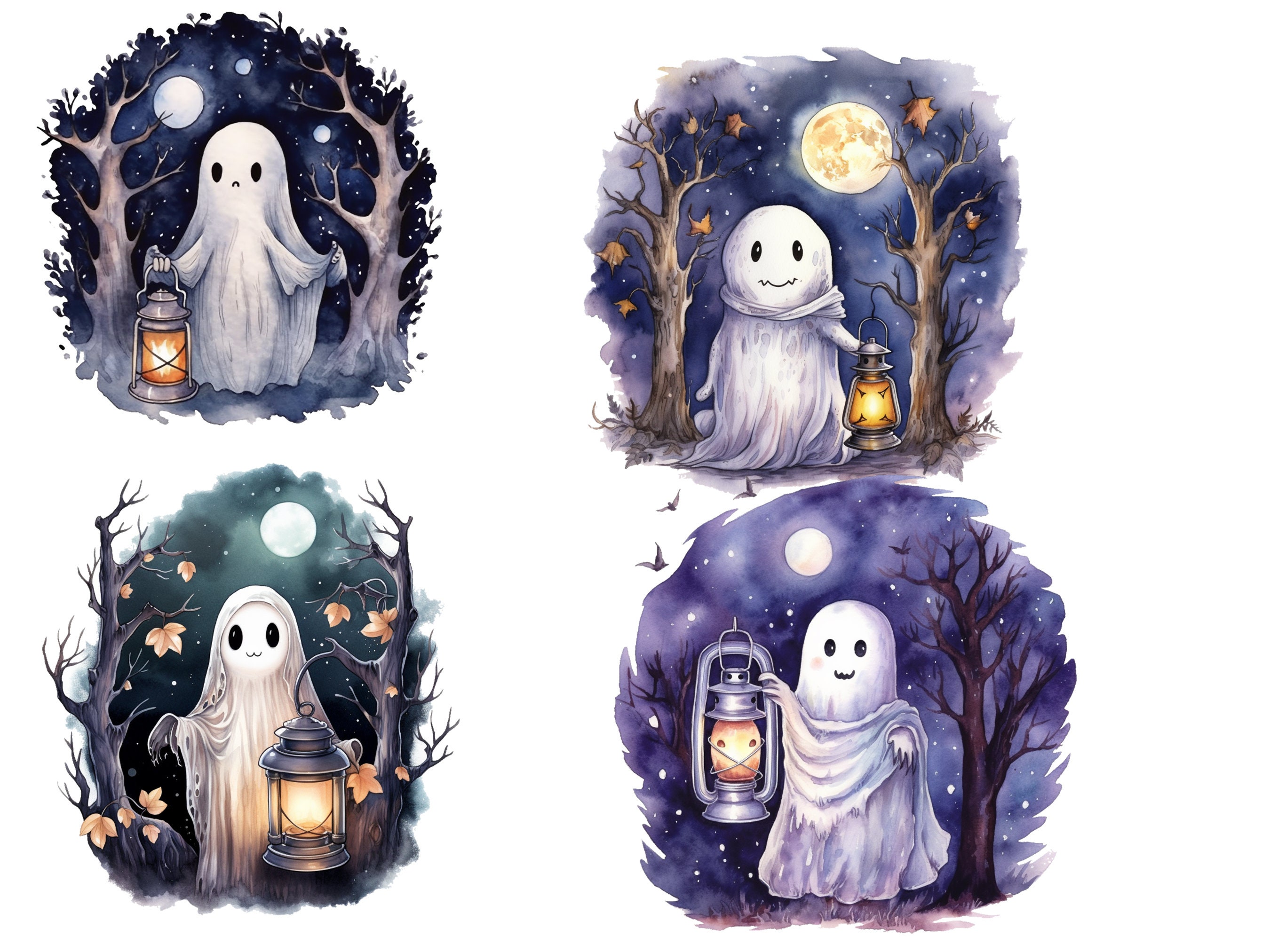Watercolor Ghost Clipart PNG, Halloween Spooky Designs (digital ...