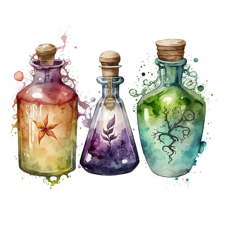 10 Potion Bottles Clipart, Jpgs, Digital Crafting, Paper Crafts, Cute ...