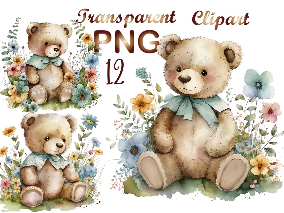 12 Watercolor Teddy Bear Clipart Png, Teddy Bear Png, Teddy, Bear ...