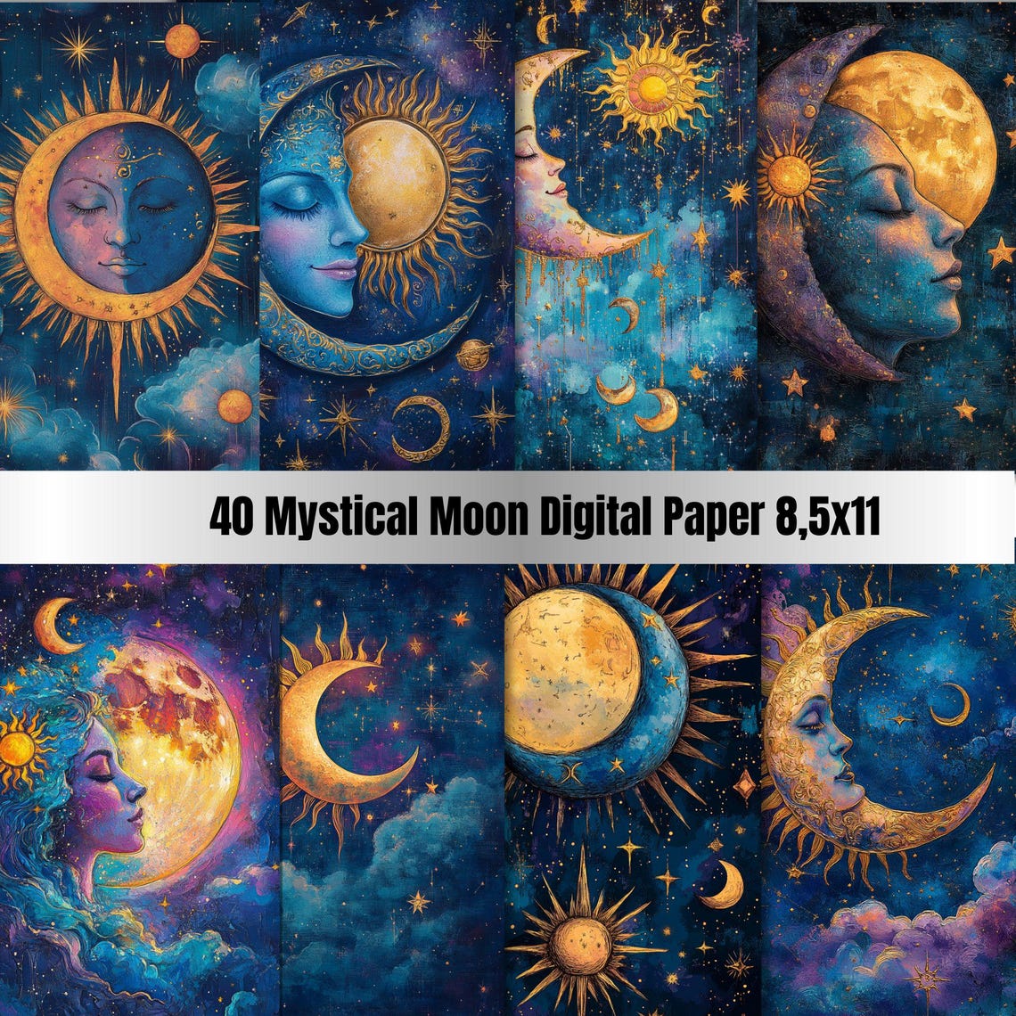 40 Mystical Moon Junk Journal Pages, Digital Scrapbook Paper Kit ...