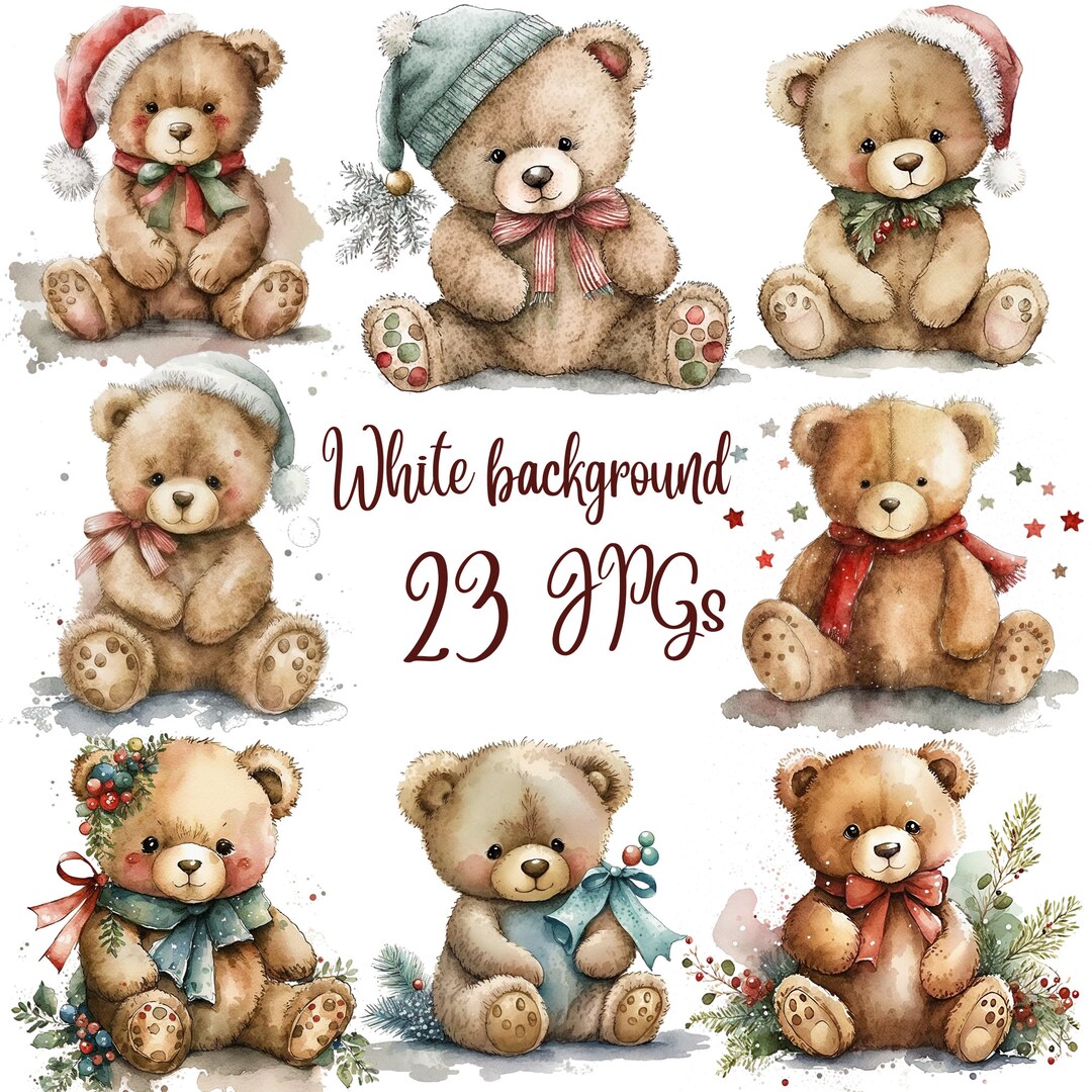 23 Teddy Bear Clipart Jpgs, High Quality, Digital Planner, Paper Crafts, Watercolor, Teddy Bear ...