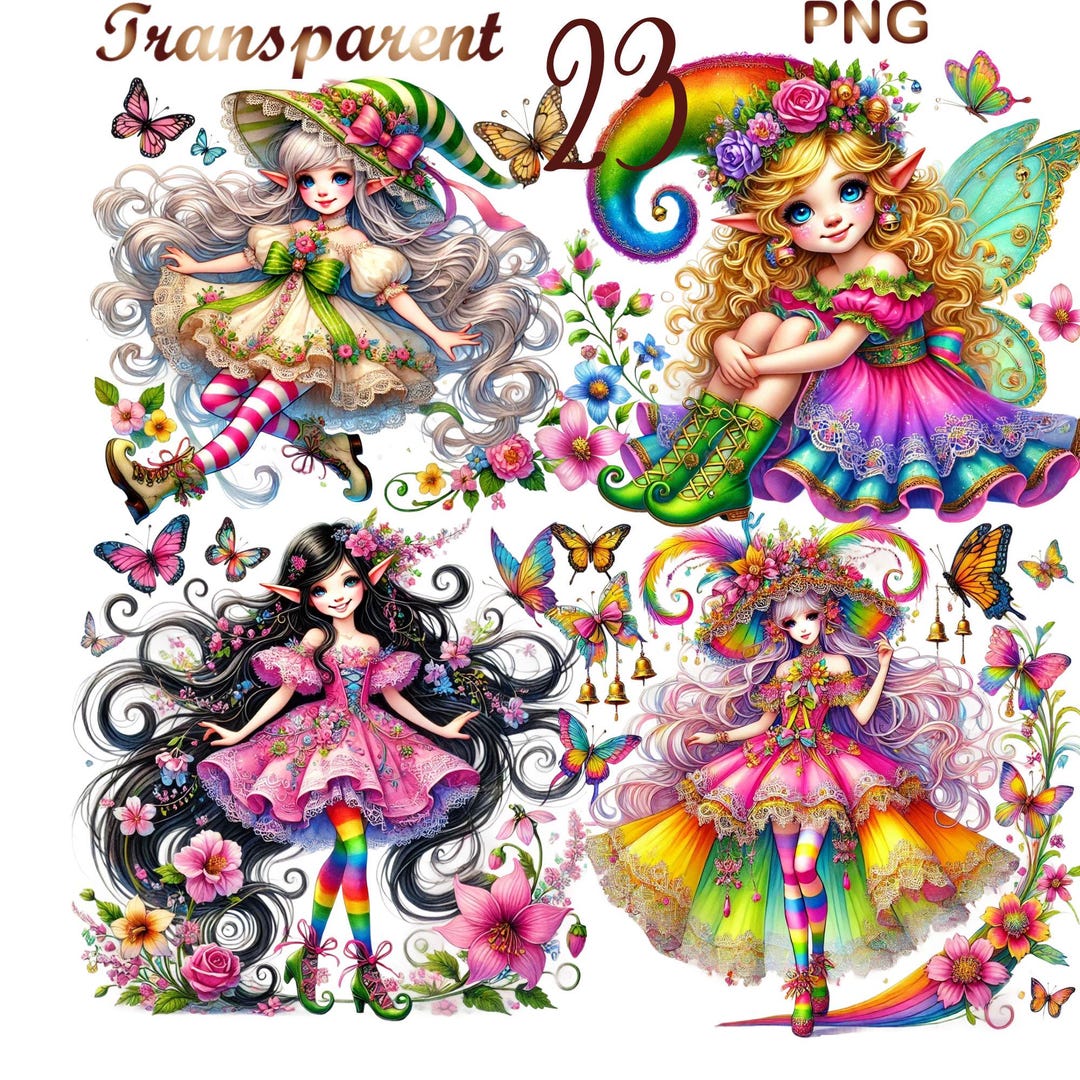 23 PNG Set 2 Spring Elves Clipart Bundle, Whimsical Elf Illustrations ...