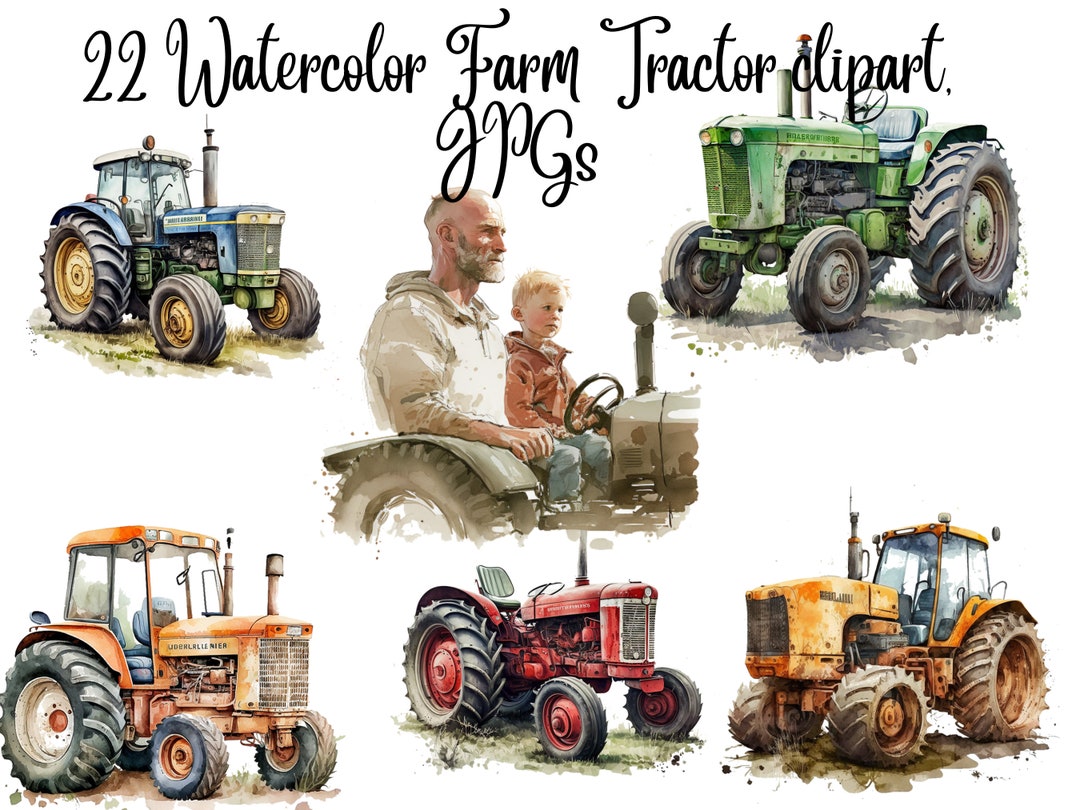 22 Watercolor Farm Tractor Clipart, Jpgs, Farm Tractor,commercial Use ...