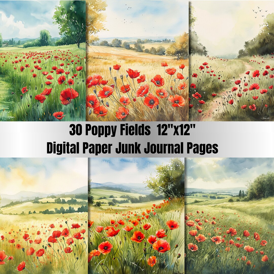 30 Poppy Fields Clipart Jpgs, Printable Poppy Fields Digital Paper ...