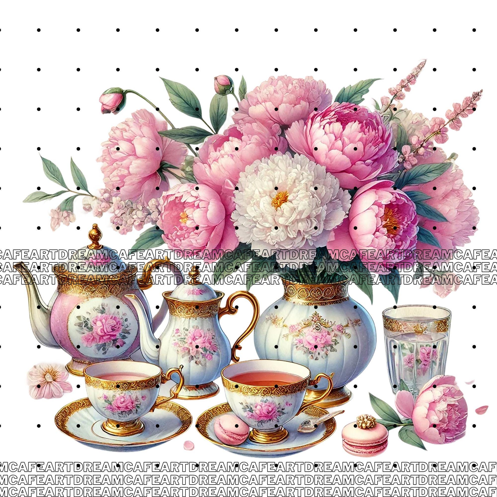 35 PNG Pastel Vintage Floral Tea Time Clipart Bundle, Spring Tea Party ...