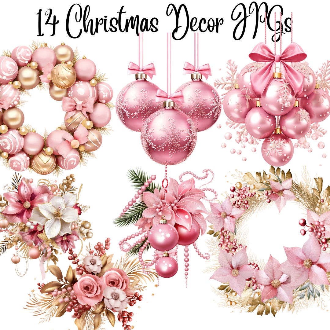14 Pink Christmas Clipart, High Quality Jpgs, Digital Download Card ...