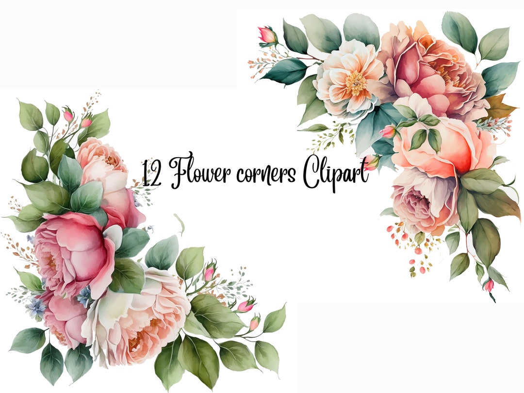 12 Flower Corners Clipart, Flower Corners, Flower Borders, Jpgs ...