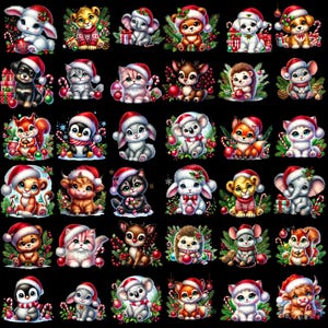 70 Png,cute Christmas Animals Clipart Bundle,winter Animals Clipart ...