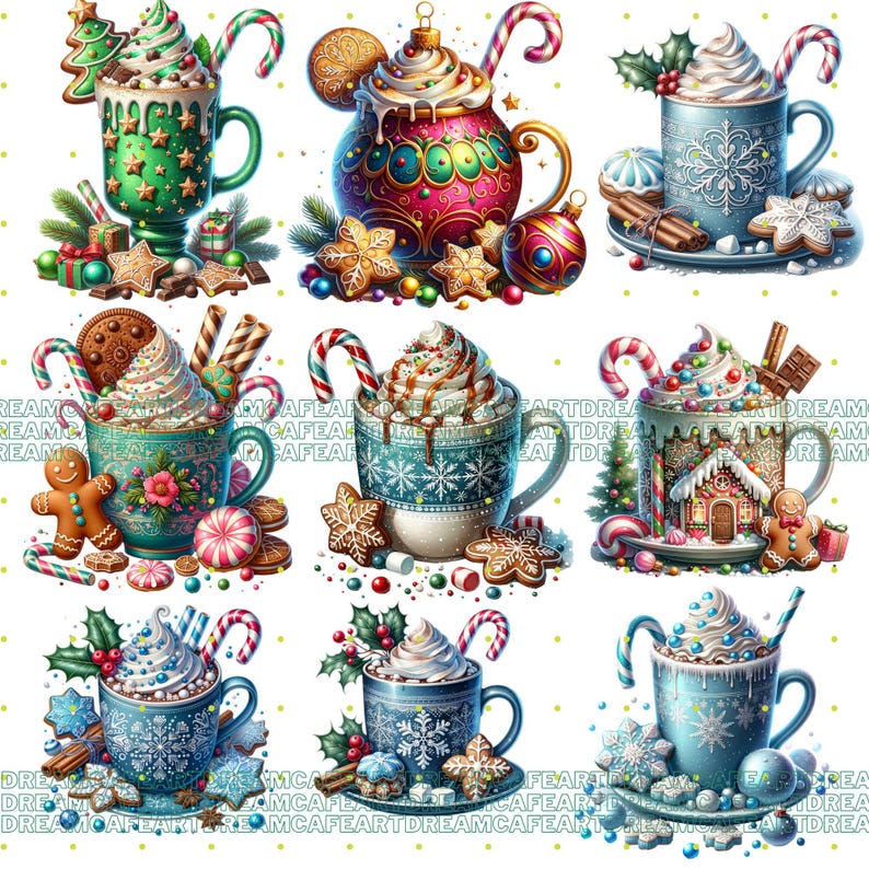 14 PNG Set 1 Winter Hot Cocoa Clipart, Xmas Cocoa Clipart, Hot ...