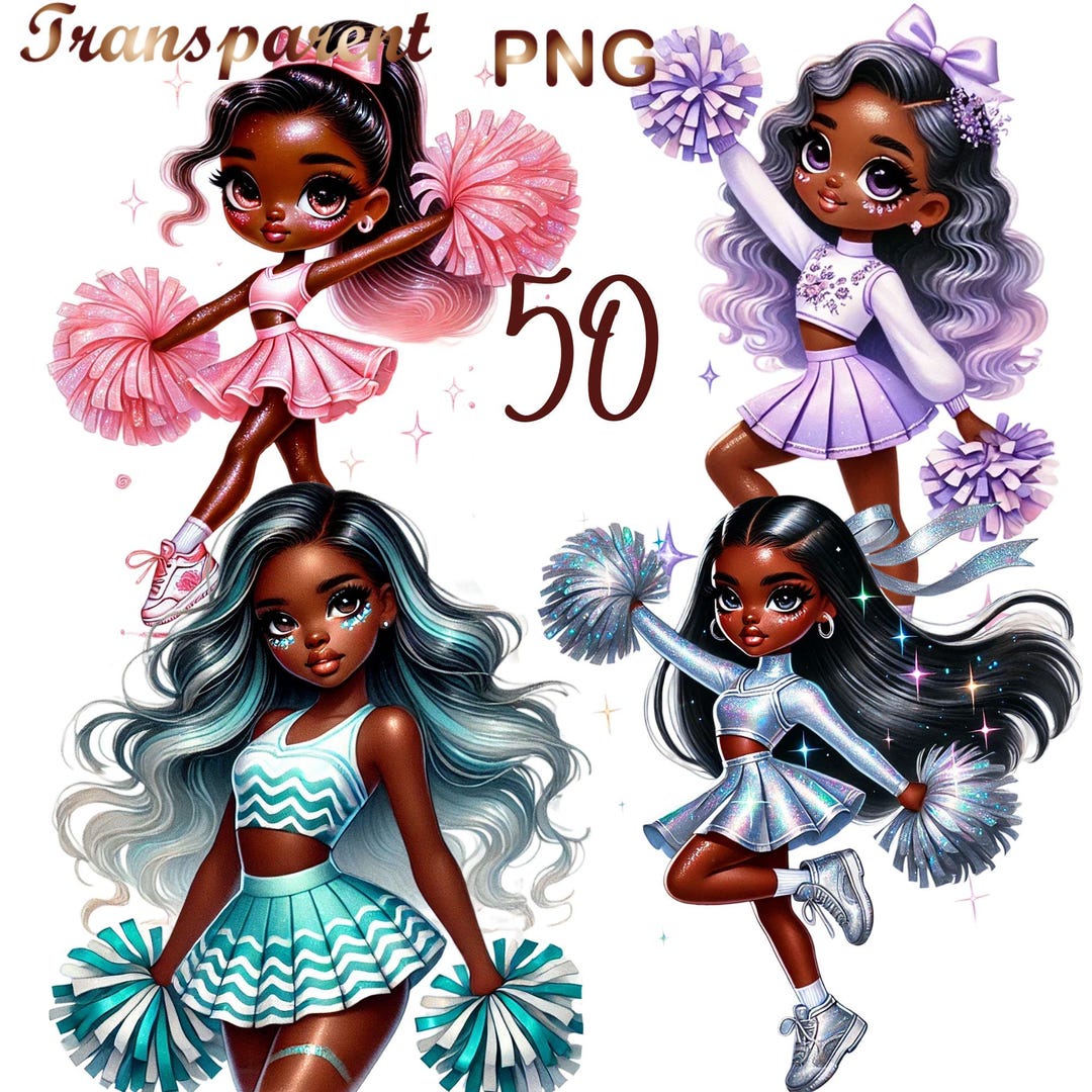 50 PNG, Cheerleader Girls Clipart Bundle, Cute Cheerleader Girls, Cheer ...