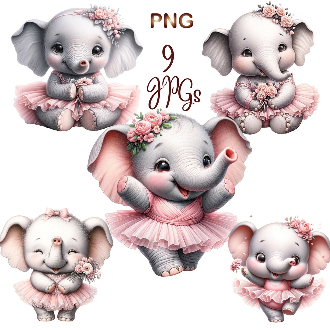 9 PNG/JPG, Watercolor Ballerina Elephant Clipart, Ballet Elephant in ...