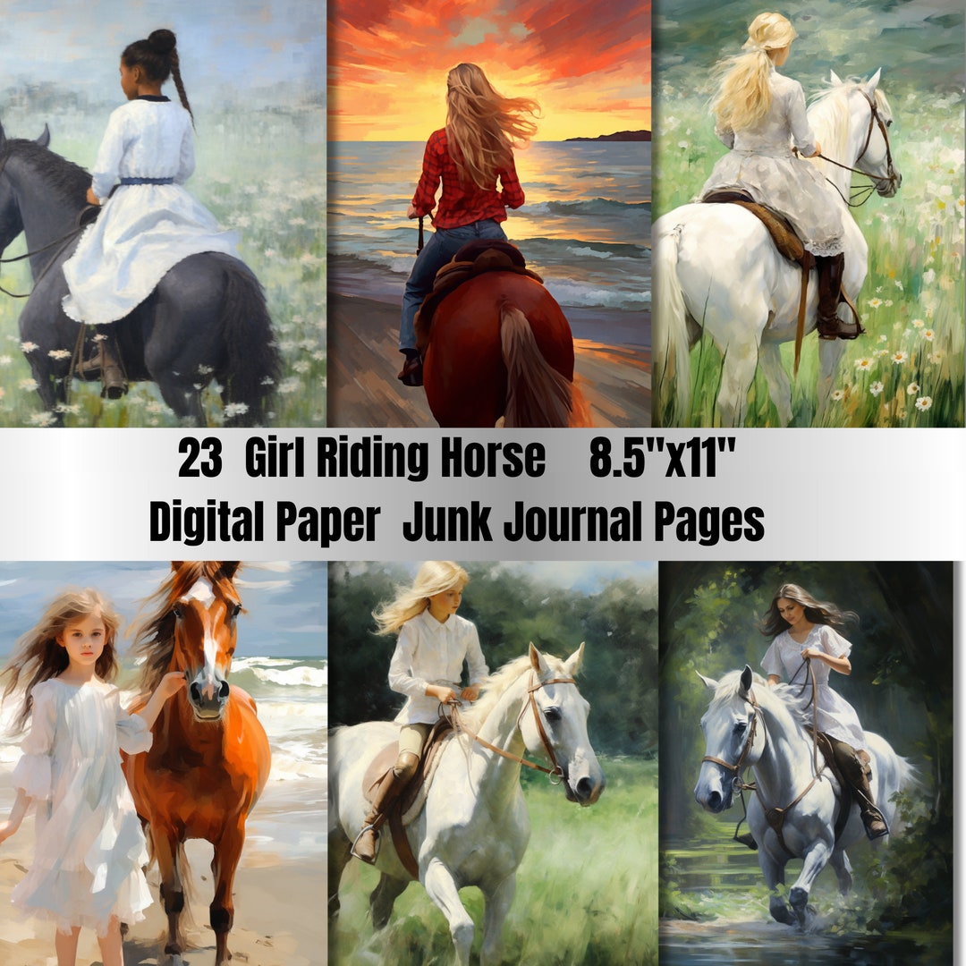 23 Printable Girl Riding Horse Digital Paper,jpgs, Girl Riding Art ...
