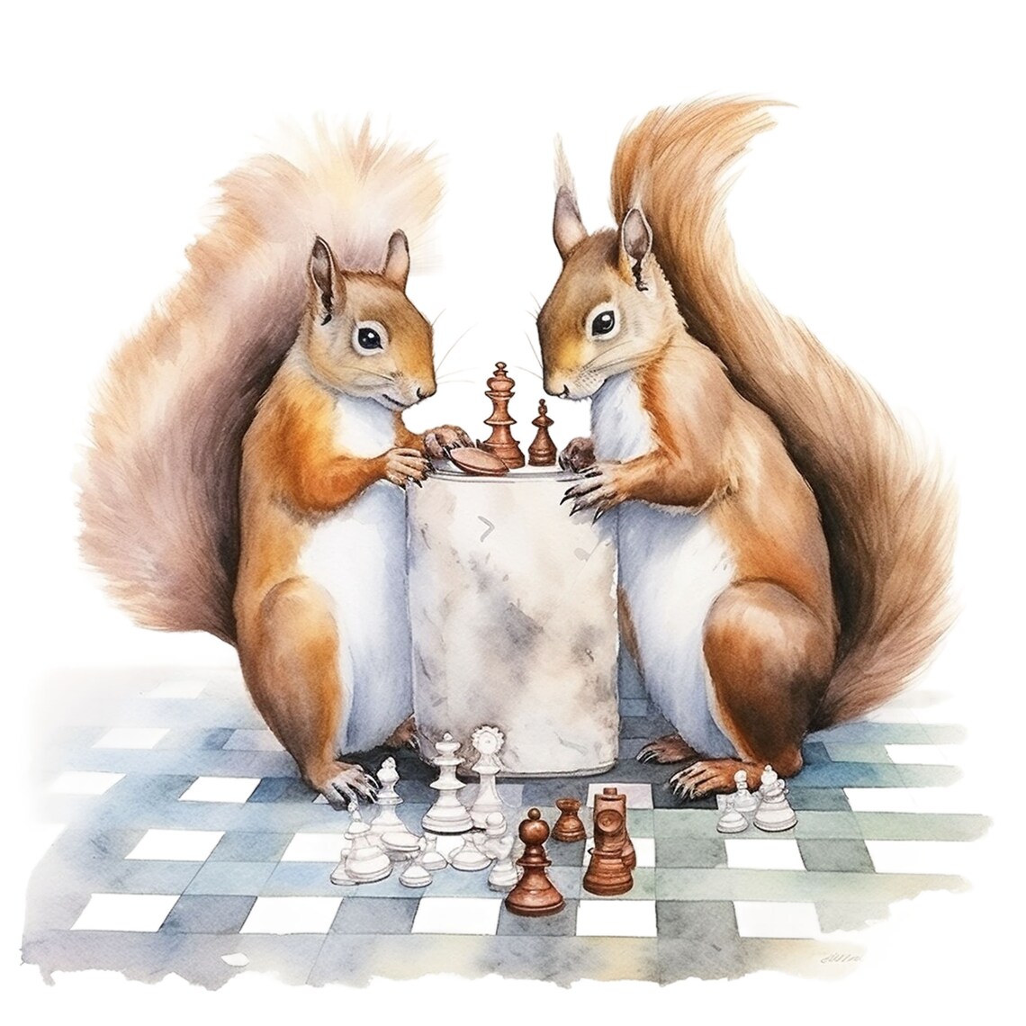 11 Watercolor Squirrel Chess Player Clipart,png,squirrel Clipart ...