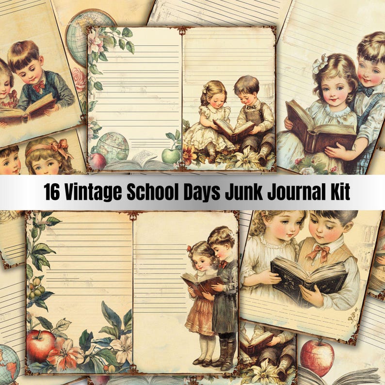 Vintage School Days Junk Journal Kit,16jpg Antique Notebook Pages,retro ...