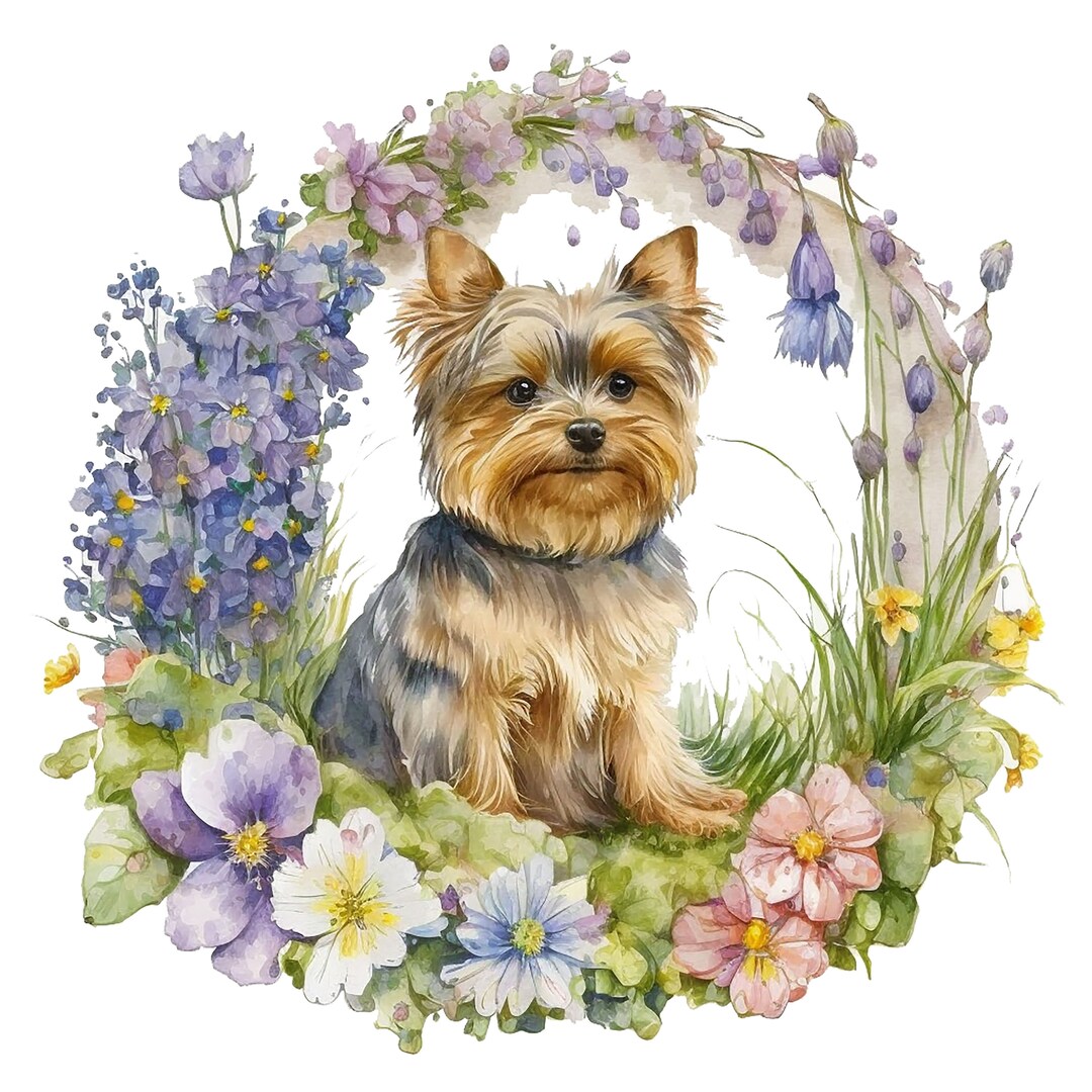 11 Jpgs, Yorkshire Terrier Clipart, Watercolor Spring Yorkie Clipart ...