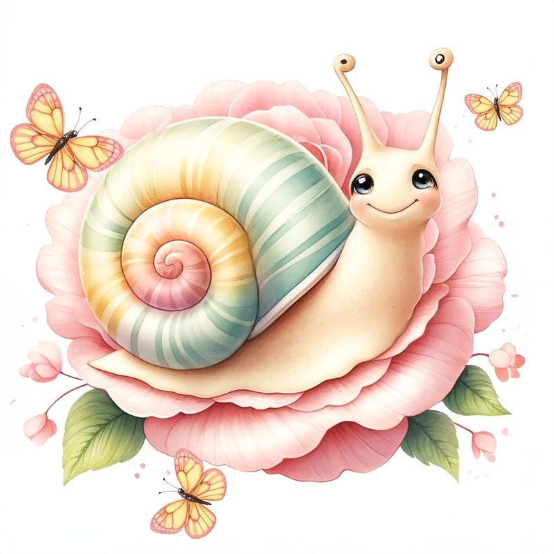 20 PNG, Pastel Watercolor Snail Clipart Bundle, Cute Snail Clipart ...