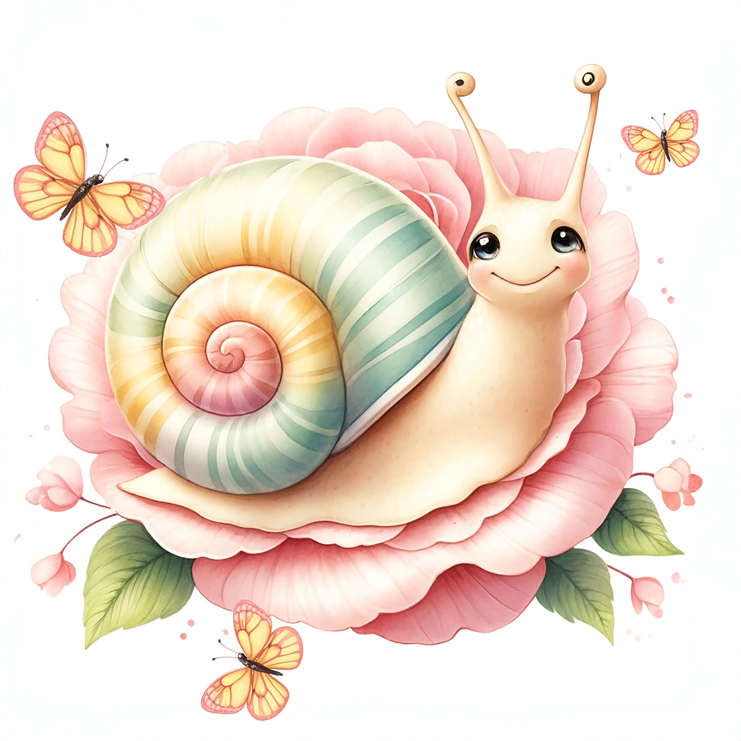 20 PNG, Pastel Watercolor Snail Clipart Bundle, Cute Snail Clipart ...