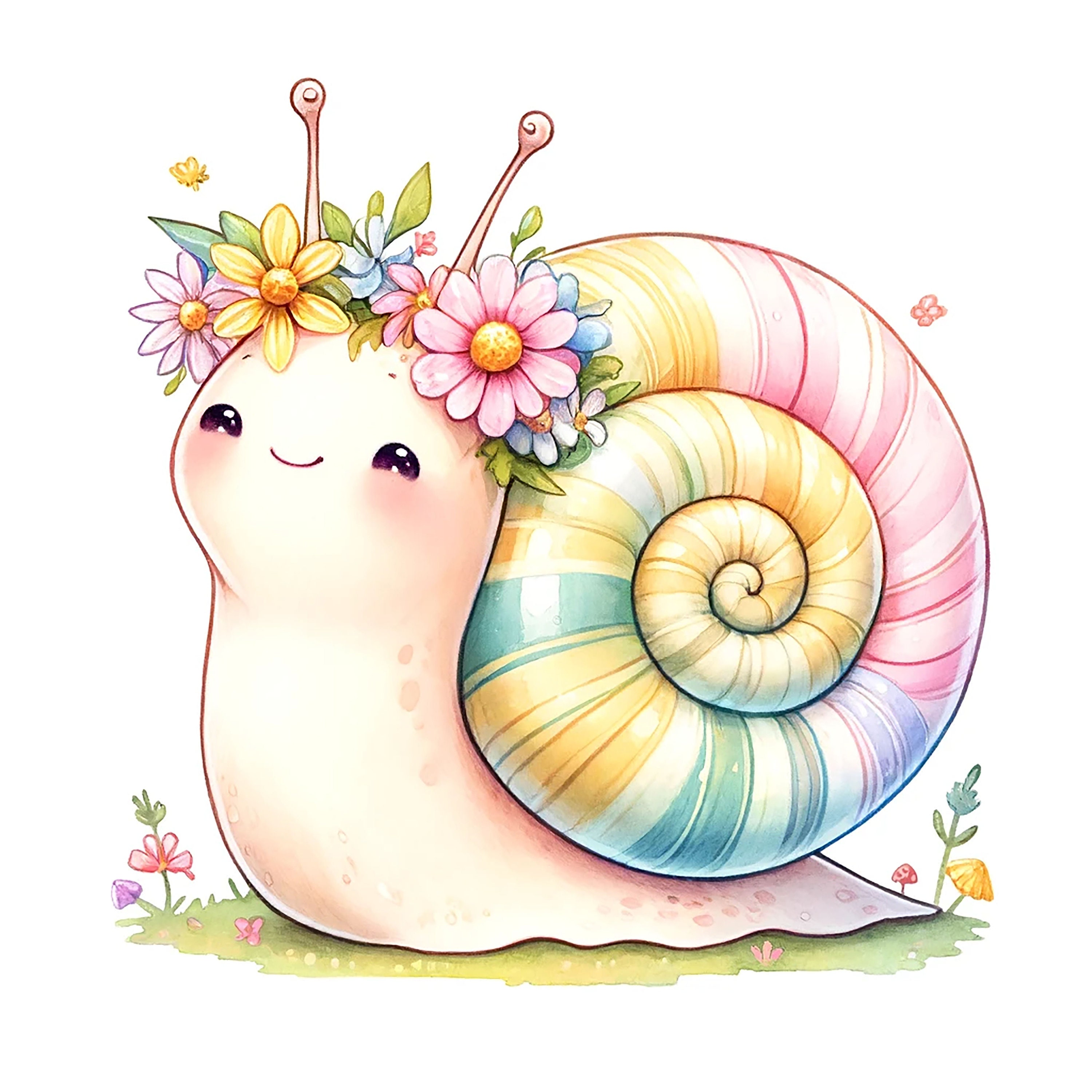 20 PNG, Pastel Watercolor Snail Clipart Bundle, Cute Snail Clipart ...