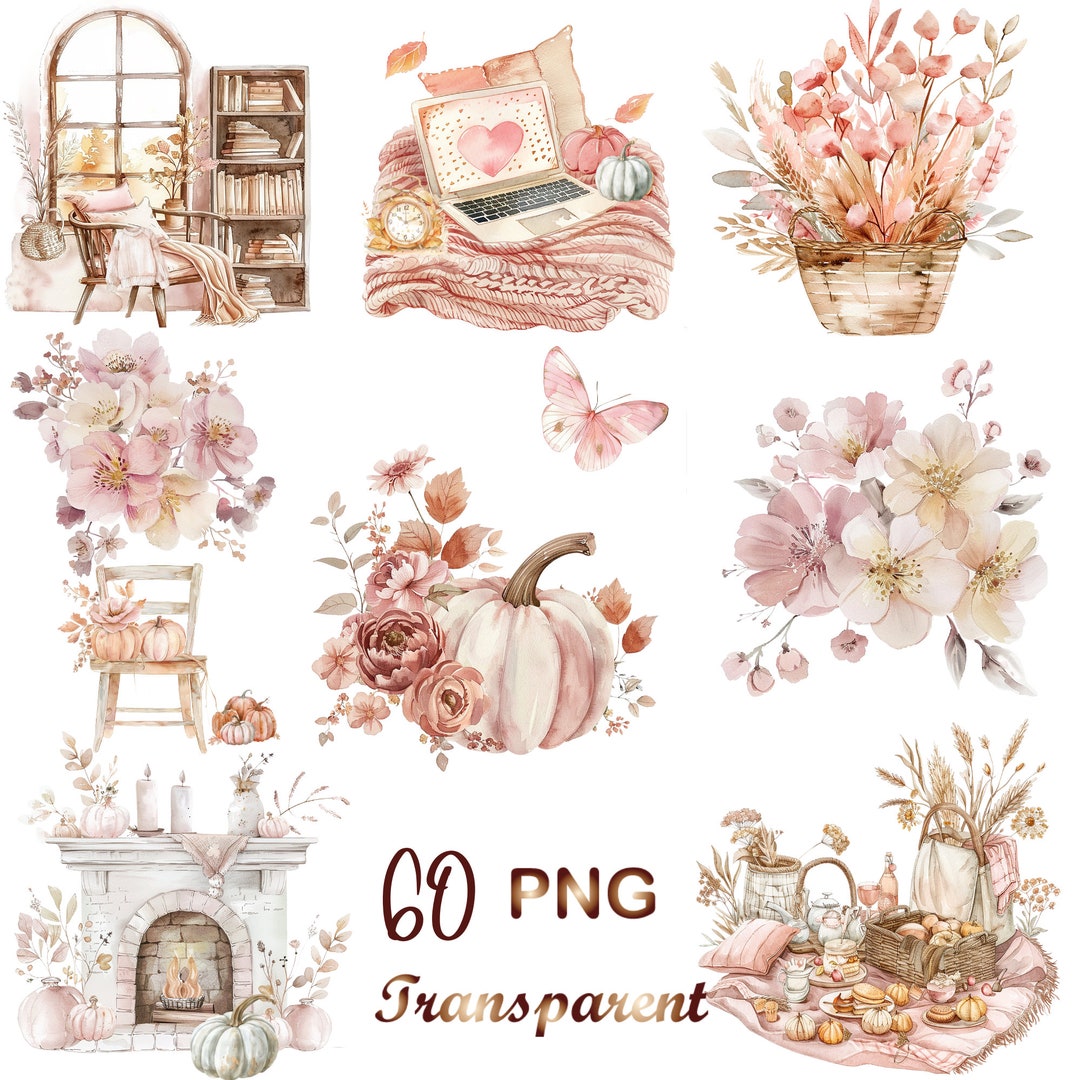 60 PNG Watercolor Boho Cozy Fall Clipart,cozy Autumn Reading Corner ...