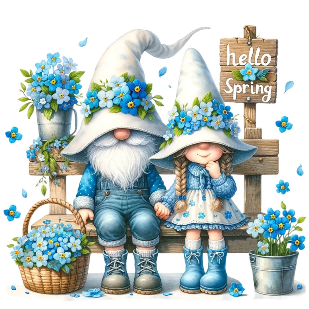 32 PNG, Hello Spring Gnome Clipart Bundle, Floral Gnome Graphics Set ...