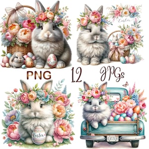 12 PNG/JPG, Easter Bunny Clipart Bundle, Easter Clipart, Easter Png ...