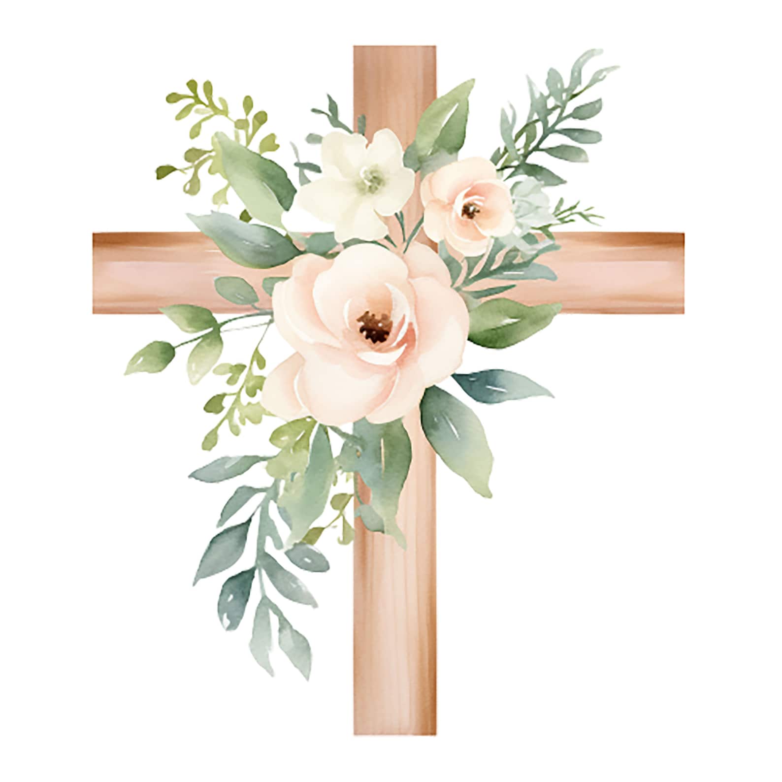 18 Pastel Boho Floral Cross Clipart Png,wooden Watercolor Cross Clipart ...