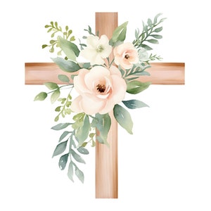18 Pastel Boho Floral Cross Clipart Png,wooden Watercolor Cross Clipart ...