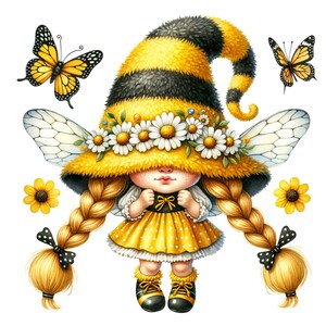 41 JPG, Bumble Bee Gnome Girl Bundle, Gnome Clipart, Spring Gnome ...