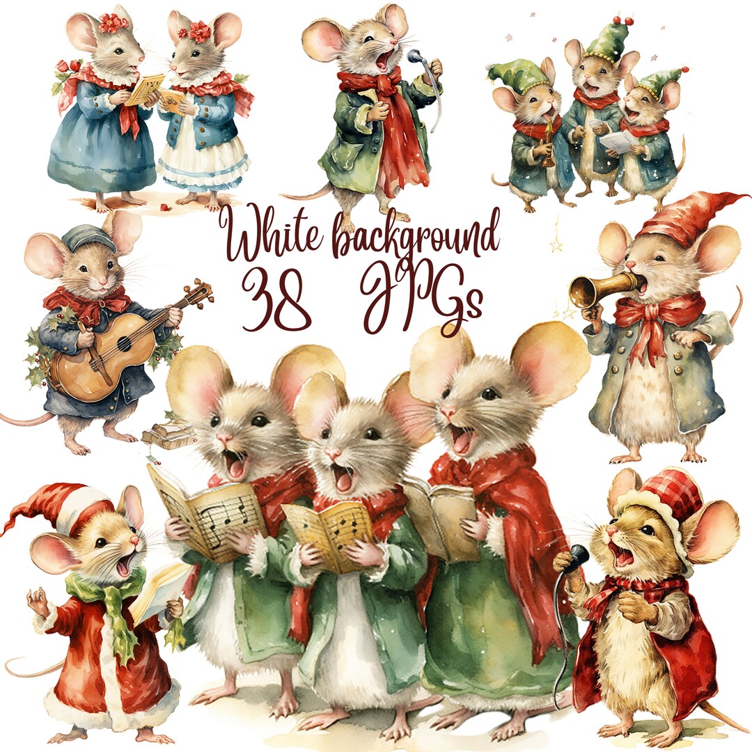 38 Christmas Mouse Clipart High Quality Jpgs digital Download card ...